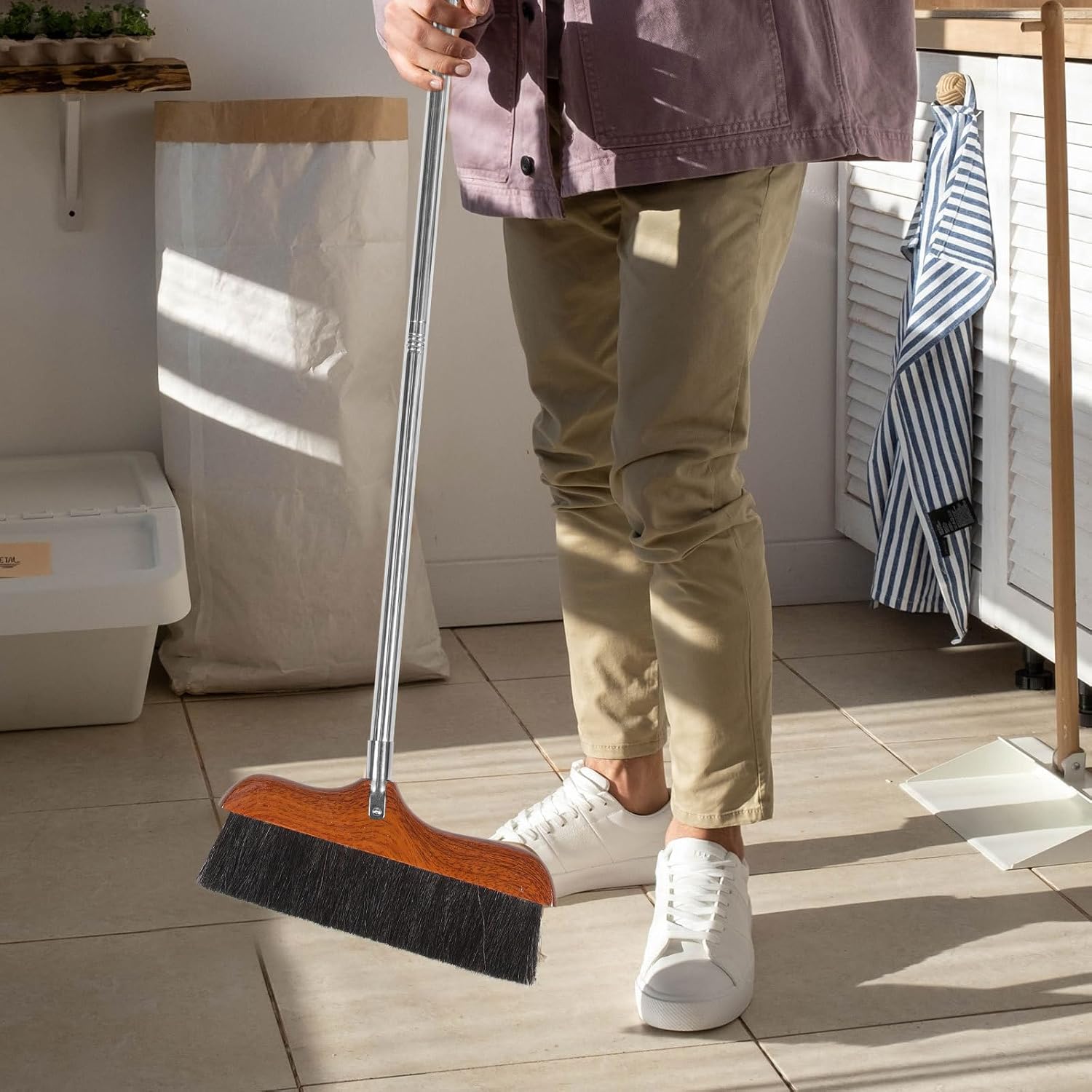 Horsetail Indoor Dust Broom with Stainless Steel Long Handle,Indoor ...